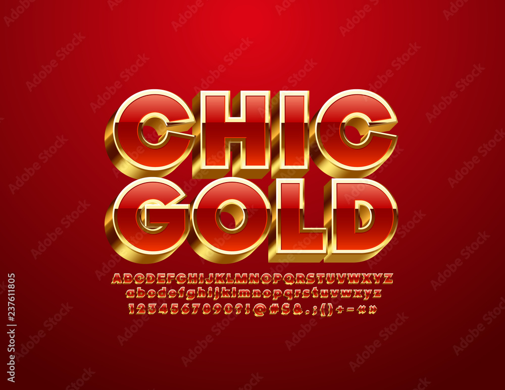 Vector Red and Golden Exclusive Font. Luxury Alphabet Letters, Numbers ...