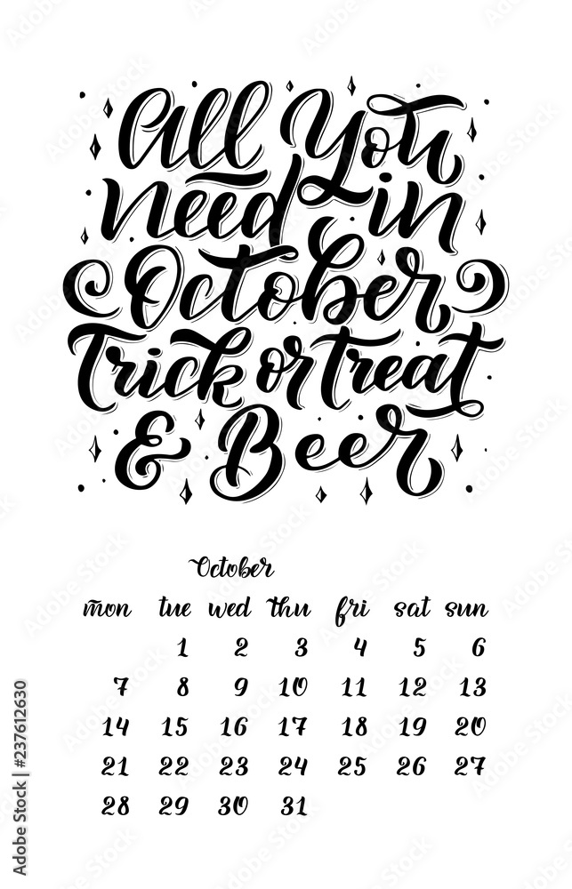 calendar for month 2 0 1 9. Hand drawn lettering quotes for calendar ...