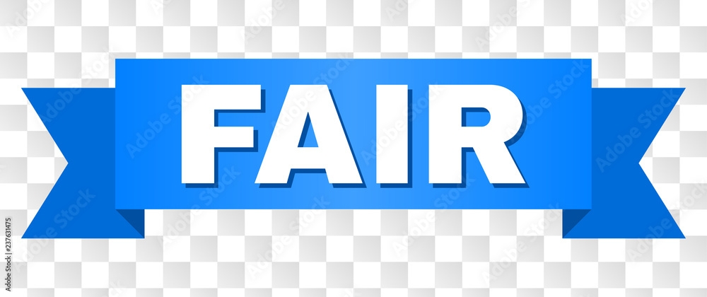 FAIR text on a ribbon. Designed with white caption and blue tape ...