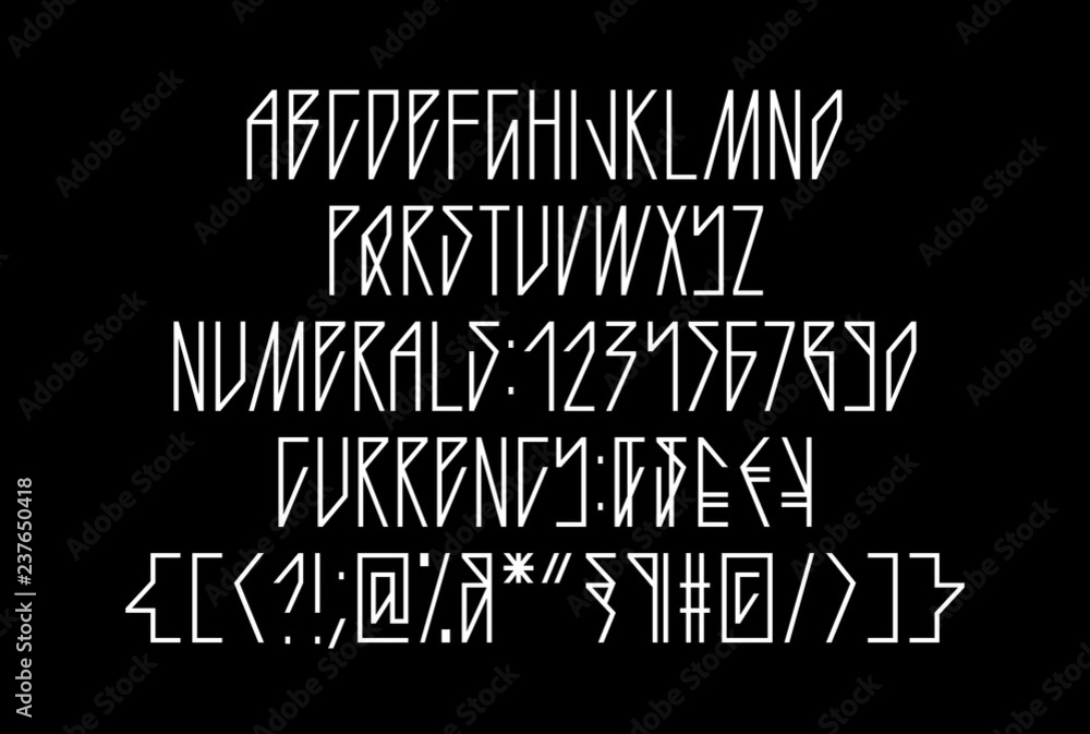 Sharp gothic neon linear tube font, uppercase and lowercase geometric ...