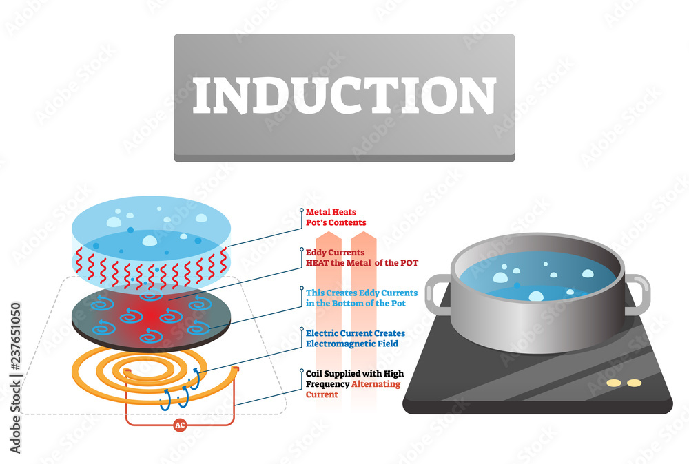Induction vector illustration. Labeled household cooking heat ...