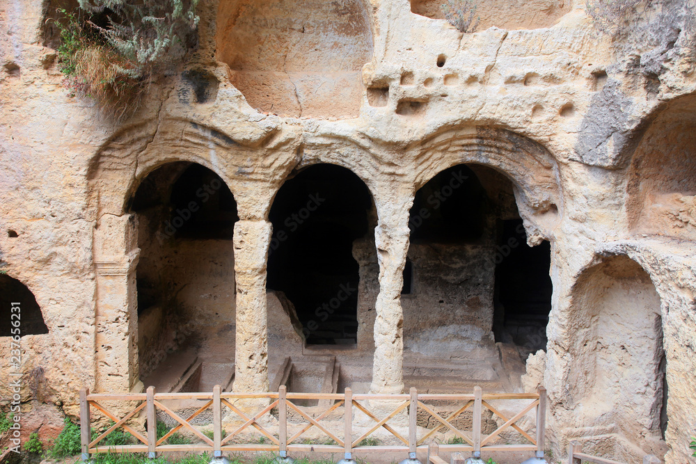 Besikli Cave tomb monument in Antakya (Hatay) Turkey. In tombs, 12 rock ...
