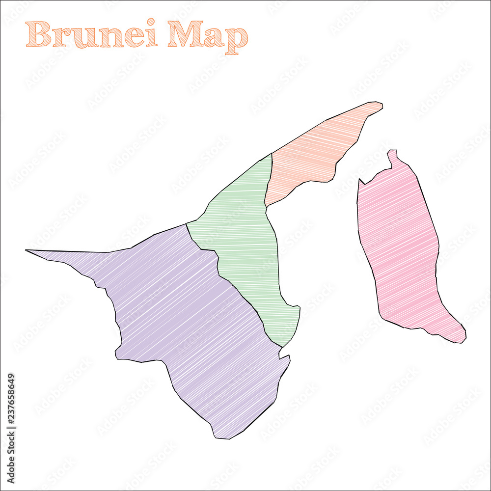 Brunei Hand Drawn Map Colourful Sketchy Country Outline Classy Brunei