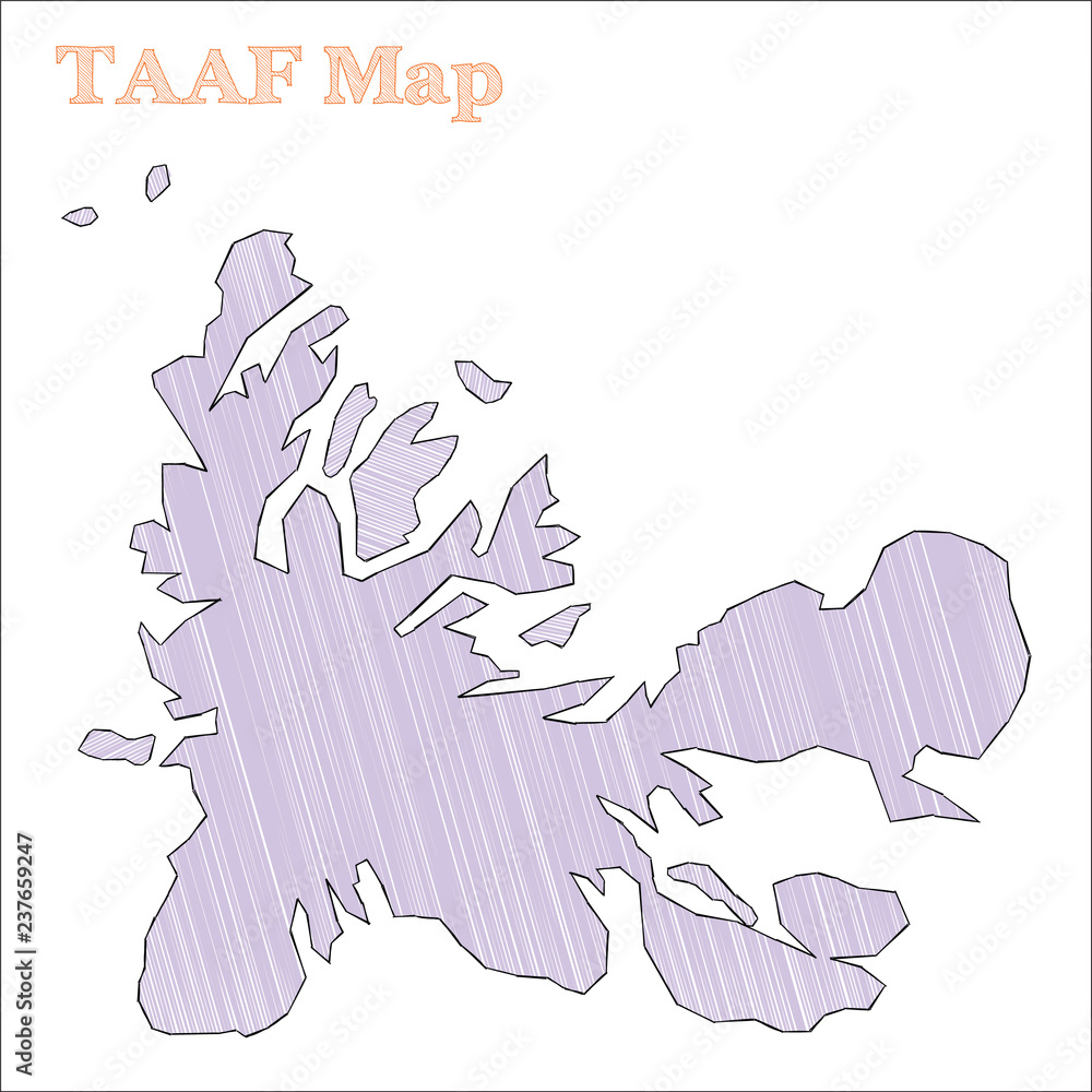 TAAF hand-drawn map. Colourful sketchy country outline. Appealing TAAF ...