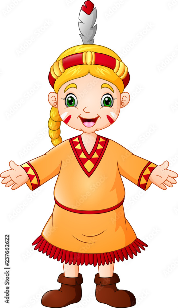 Cartoon girl native american indian with traditional costume Stock ...