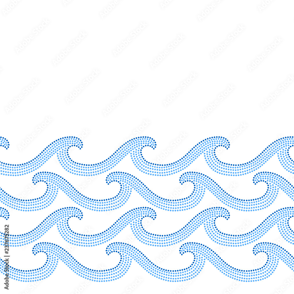 Blue and white doted ocean waves seamless border, vector Stock Vector ...