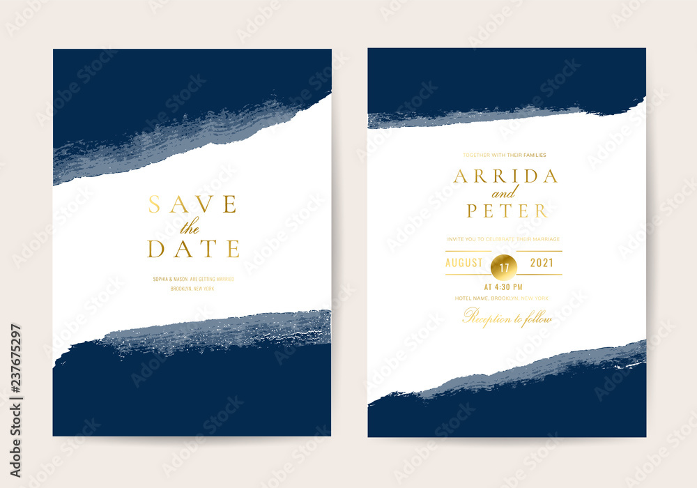 Wedding invitation cards with marble texture background and gold ...