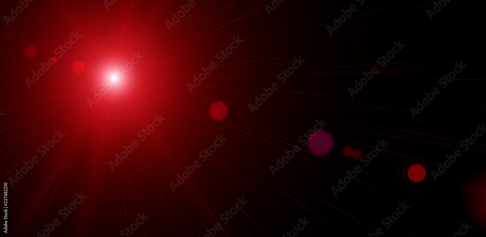 Red shining objects in the dark. Background with shining lens flare ...