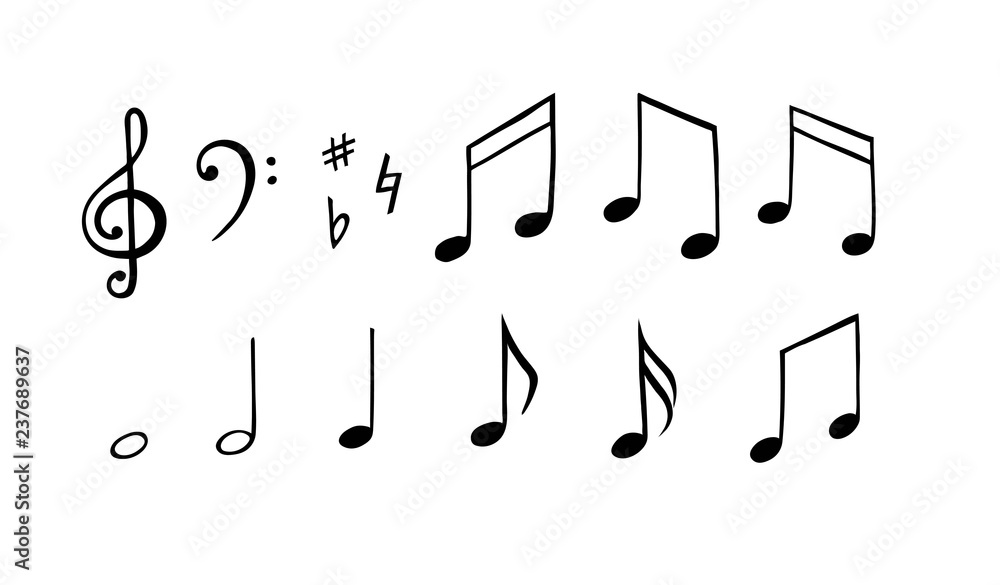 music notes set. Hand drawn illustration. Melody symbol Stock Vector ...