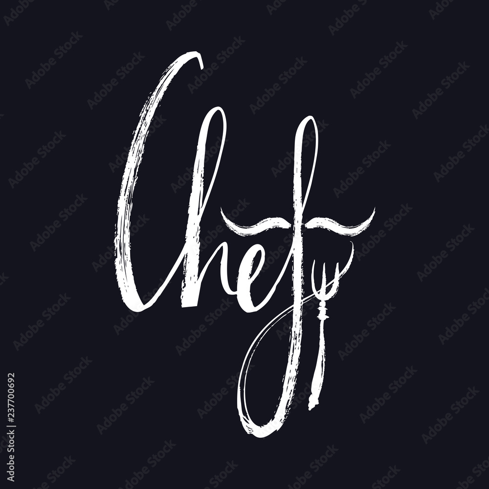 Chef icon logo design Lettering Hand drawing Black background Stock ...