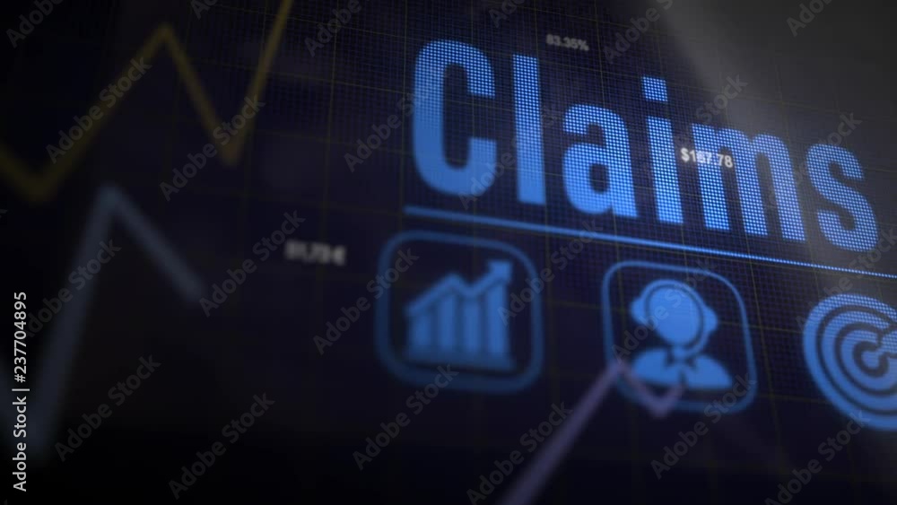 Claims business concept on a flashing computer monitor with moving ...