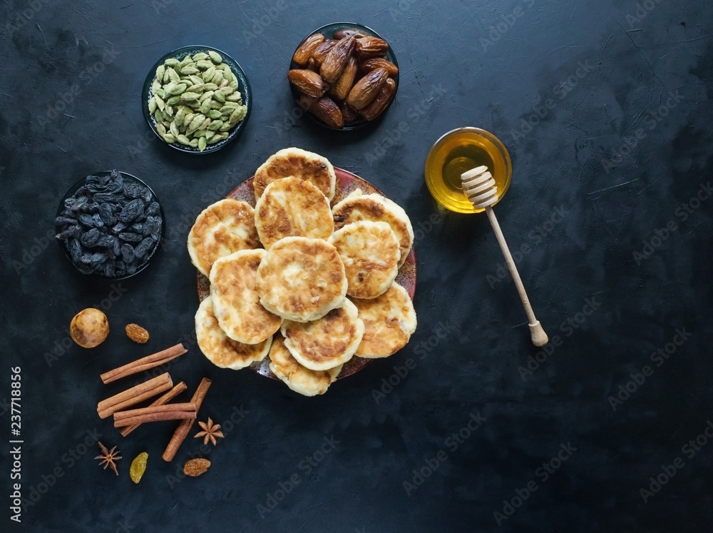 Msabeeb is a flatbread. Arabic dessert with honey, cardamom, cinnamon ...