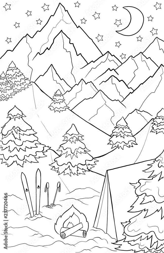 Snowy Mountain Coloring Page