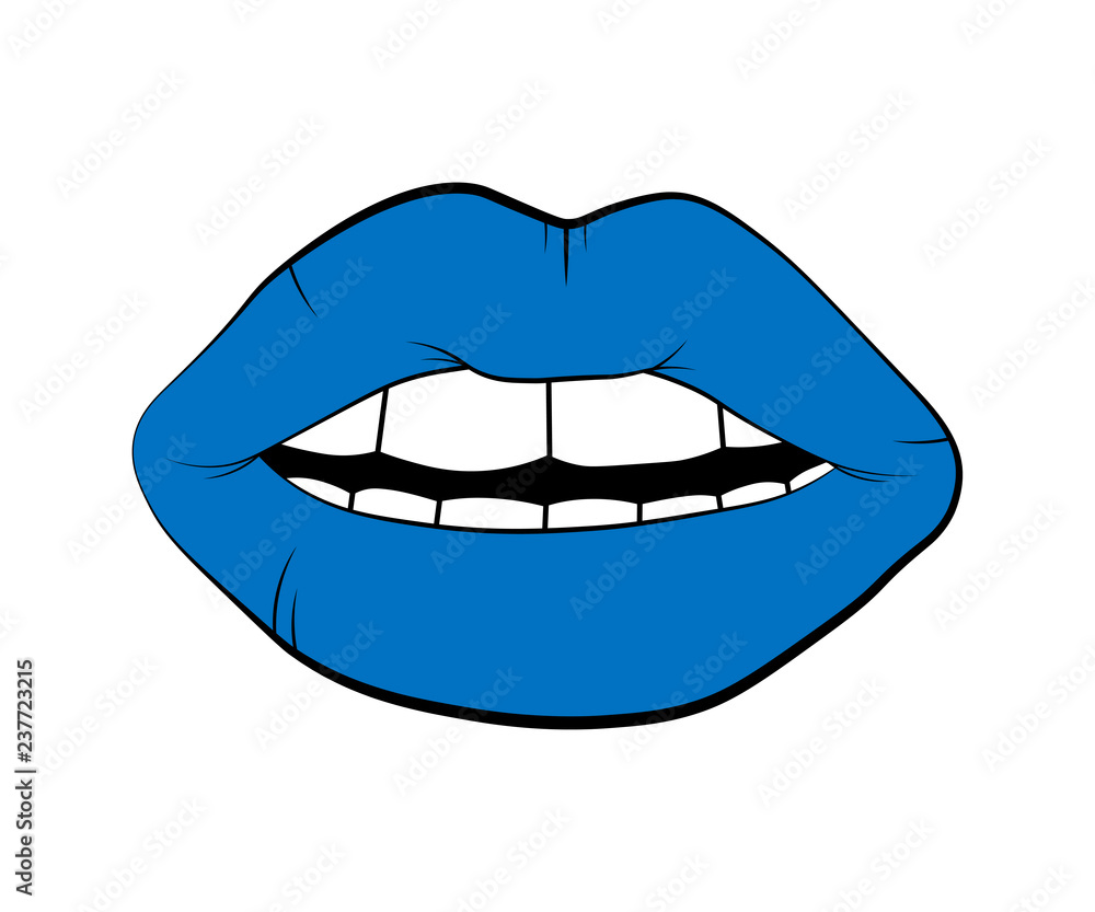 Vector blue lip symbol isolated on white background. kiss black lip ...