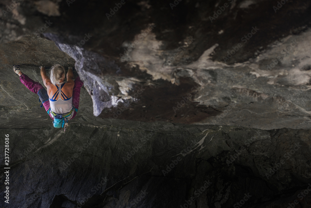 Trad climbing roof of My Little Pony route in Squamish, Canada Stock ...