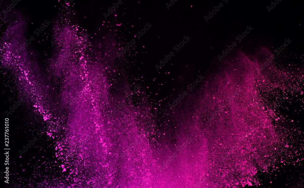 abstract pink powder splatted background,Freeze motion of color powder ...
