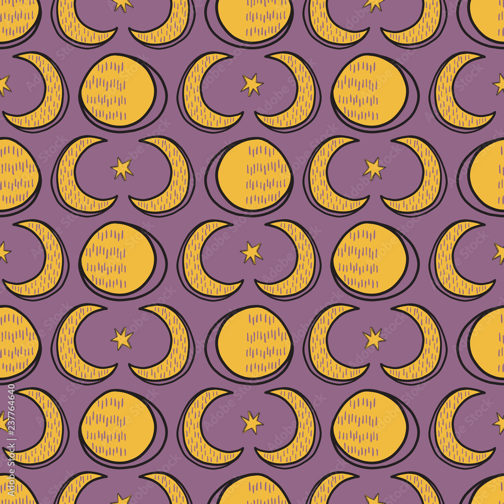 Sacred Lunar Moon Solstice Seamless Vector Pattern. Esoteric Spiritual ...