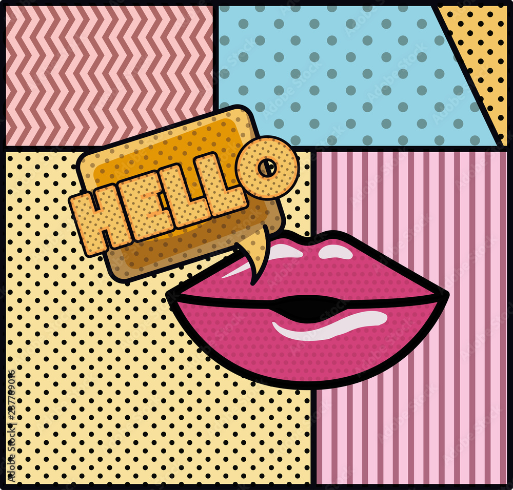 mouth saying hello pop art style Stock Vector | Adobe Stock