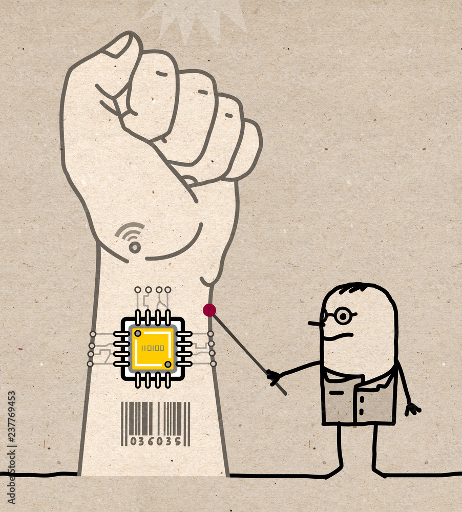 Cartoon Doctor Showing A Microchip Implant in Wrist Stock Illustration ...