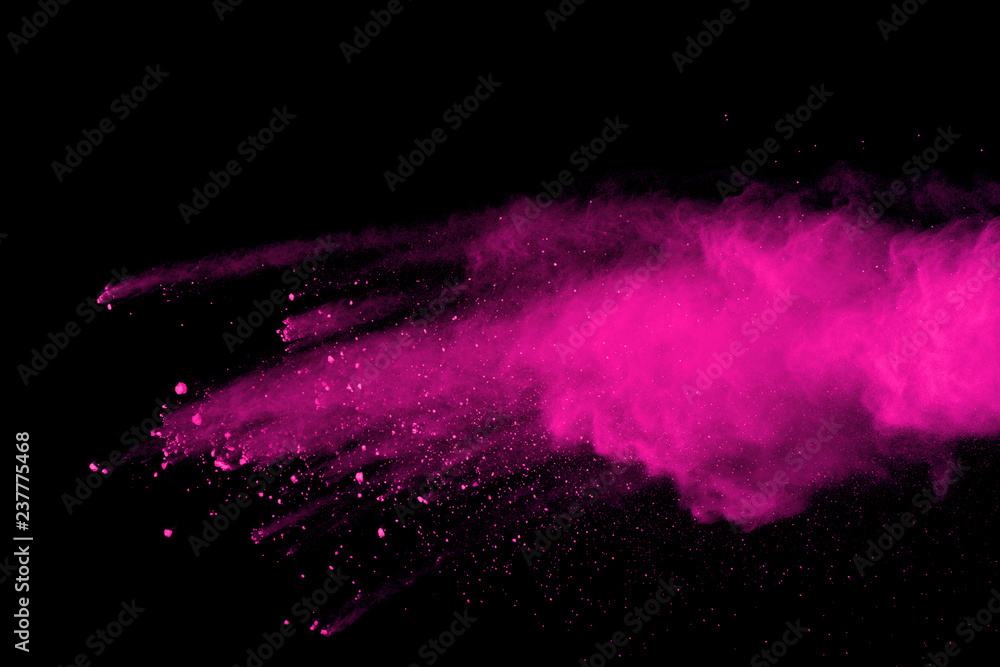 Pink powder explosion on black background. Colored cloud. Colorful dust ...