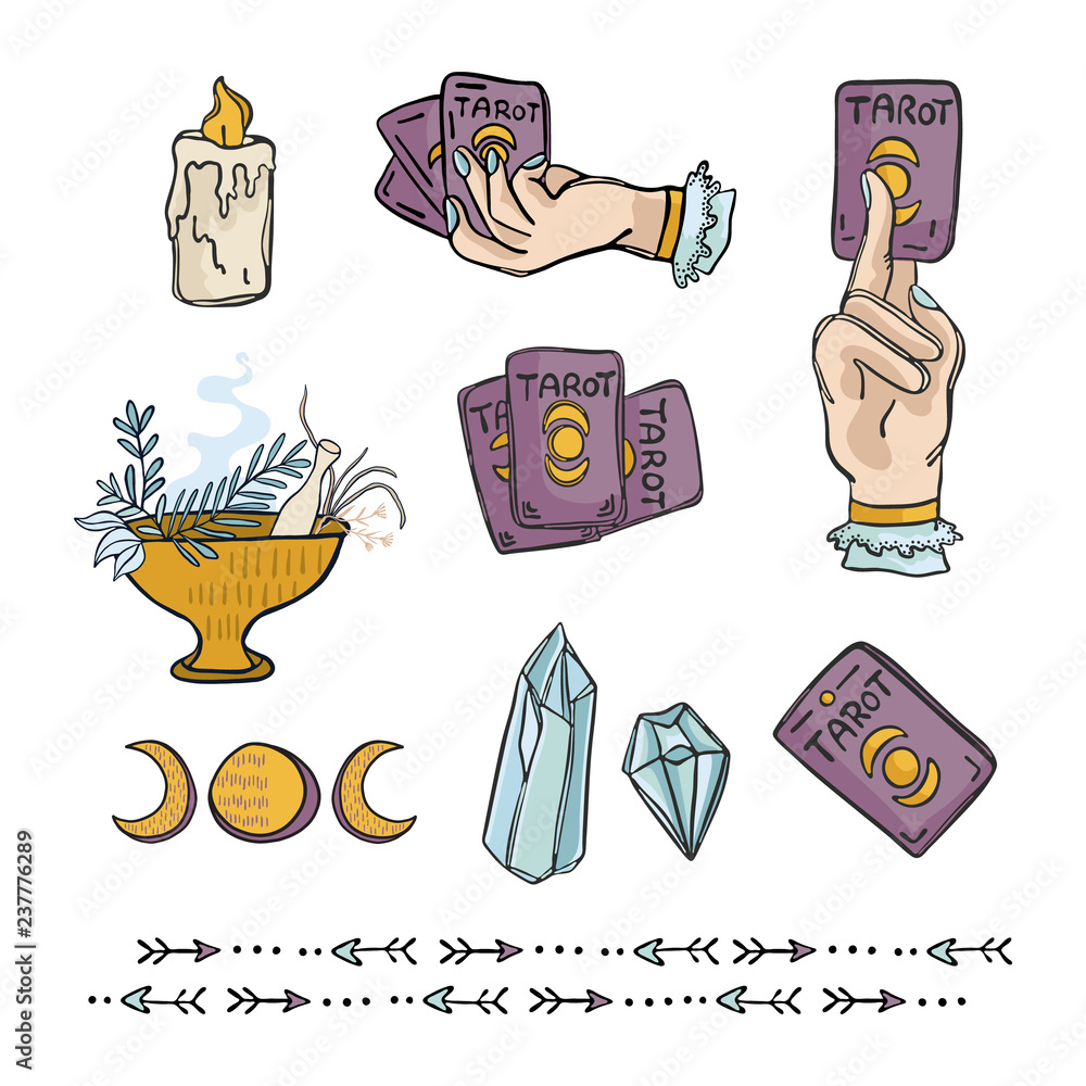 Hand Drawn Vector Icon Illustration Set. Spiritual Symbols and Well ...
