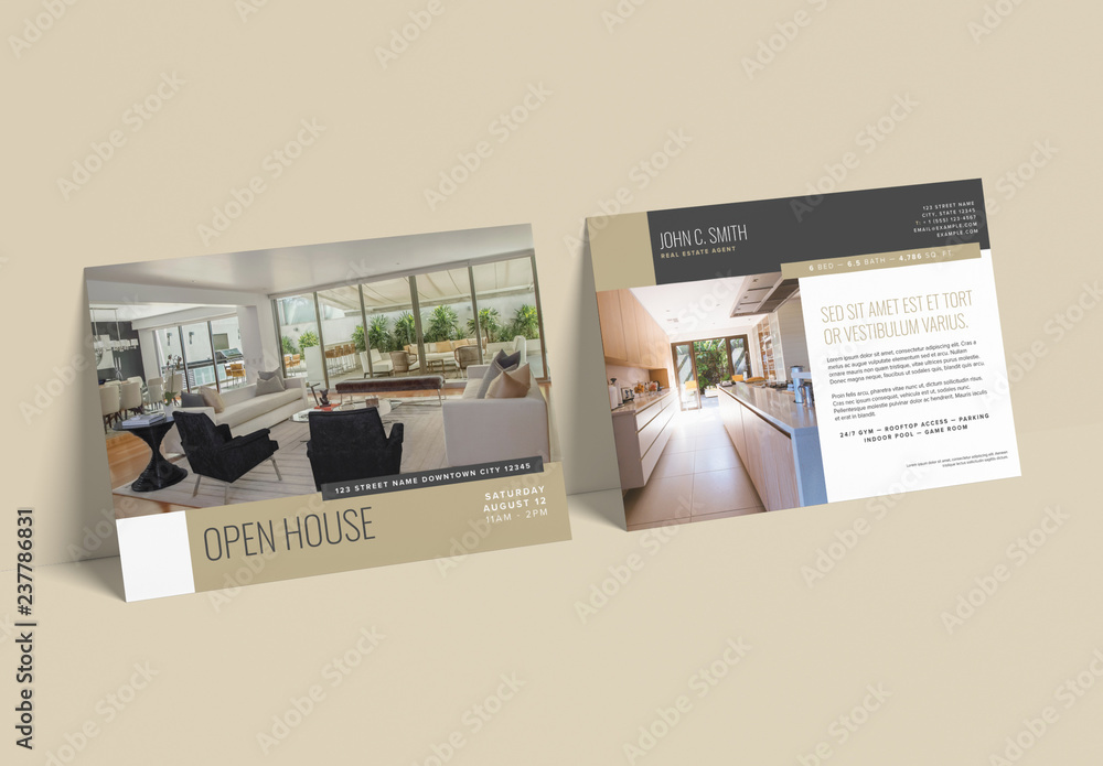 Bronze Real Estate Open House Postcard Layout Stock Template | Adobe Stock