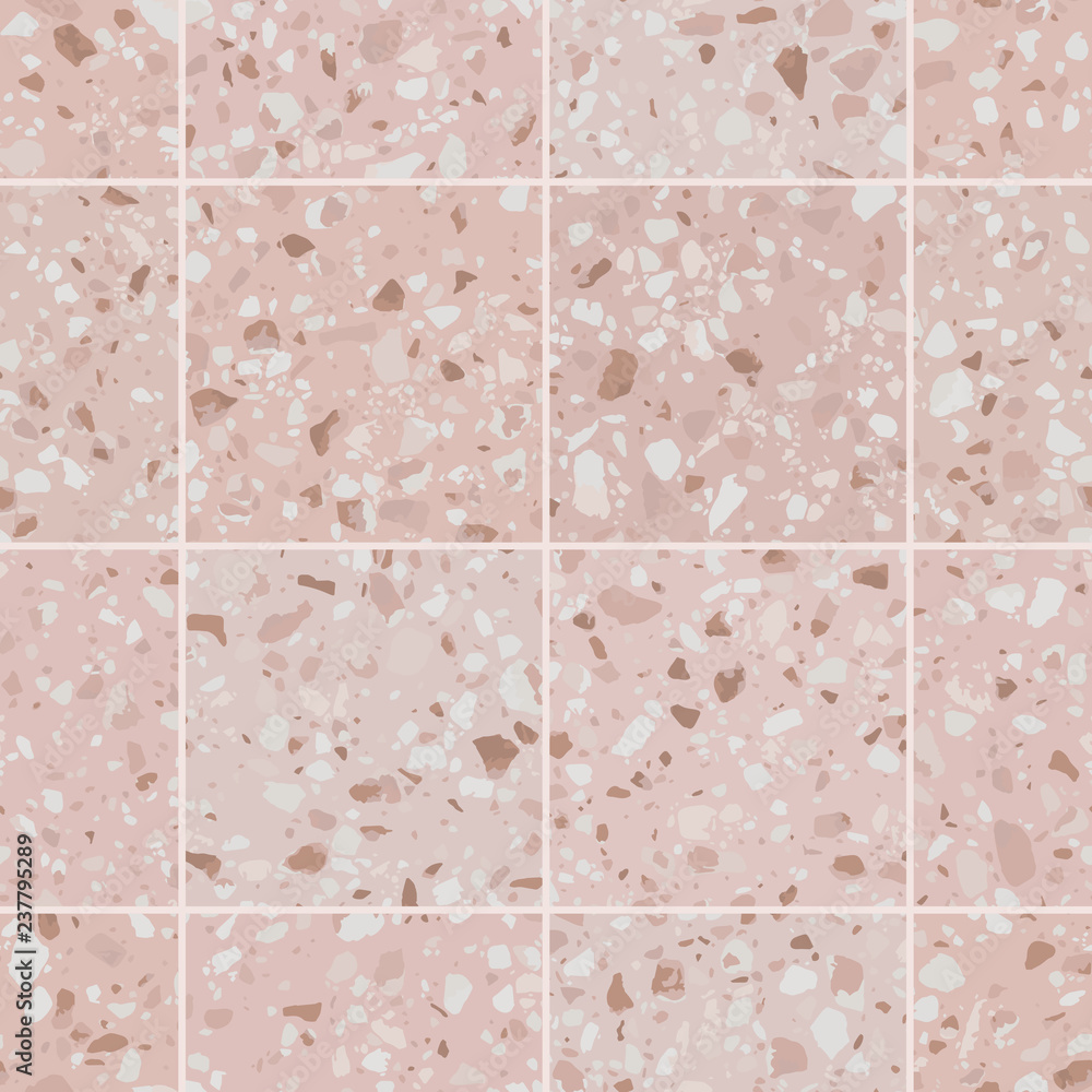 Terrazzo flooring texture. Realistic seamless pattern with pink marble ...