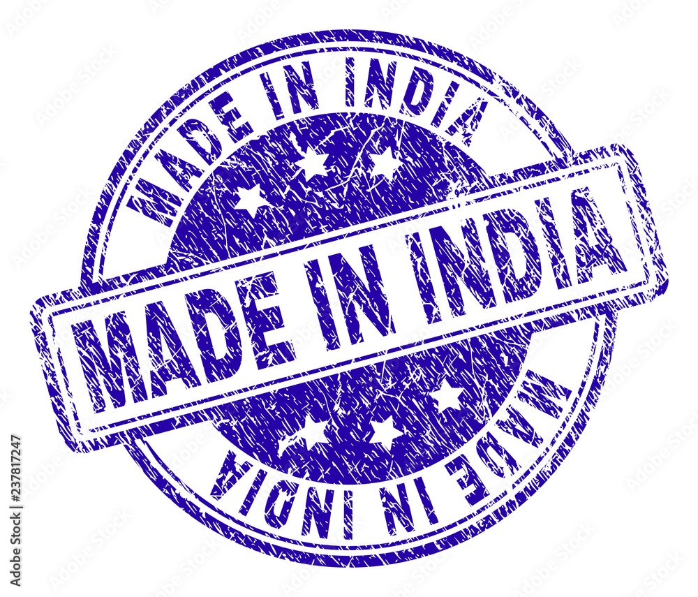 MADE IN INDIA stamp seal watermark with distress texture. Designed with ...