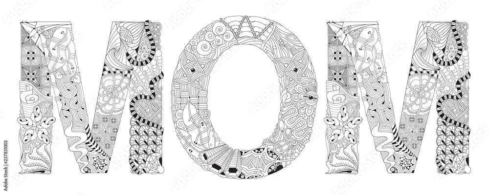 Word mom for coloring. Vector decorative zentangle object Stock Vector ...