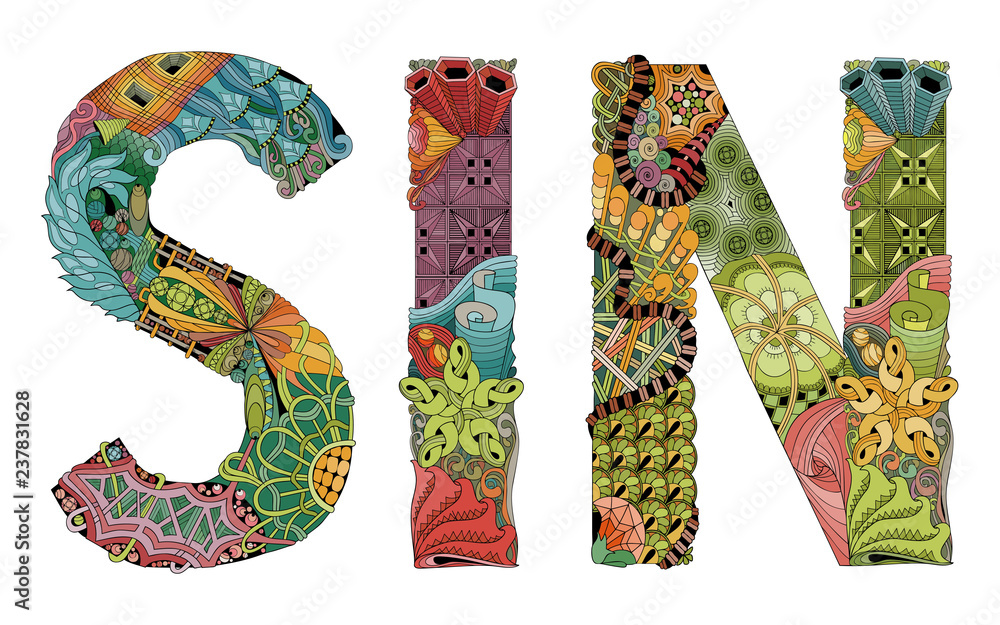 Poster Zentangle stylized SIN. Hand Drawn lace vector illustration ...