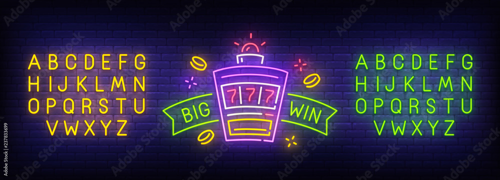Big Win neon sign, bright signboard, light banner. Casino logo. Neon ...