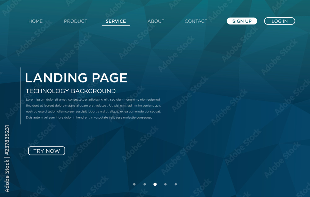 landing page layout template design with abstract triangle shape and ...
