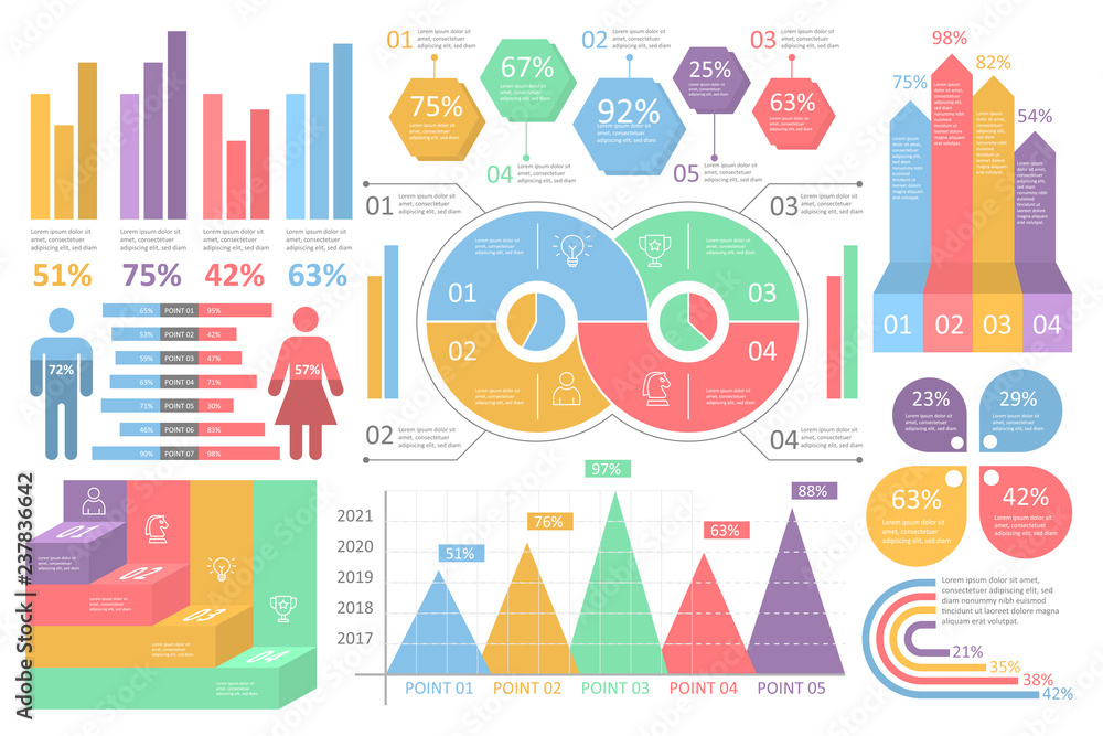 set of business infographic template vector design with flat color ...