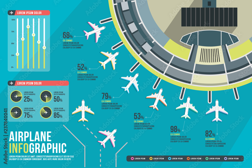 Airport infographic set vector, design building, icon graphic transport ...