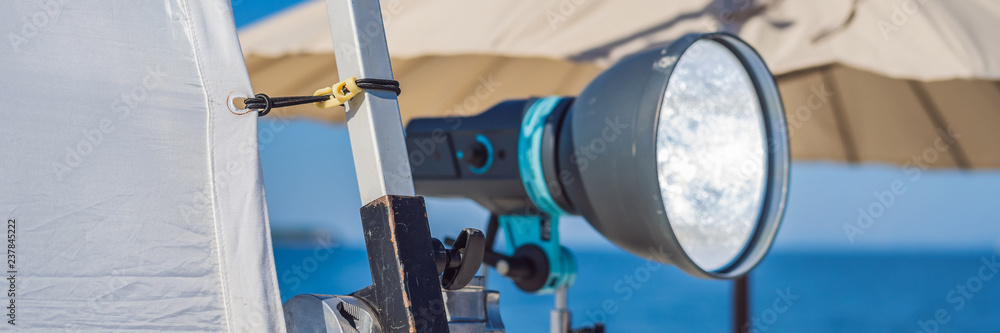 Cinema lights on a commercial video production shoot BANNER, LONG ...