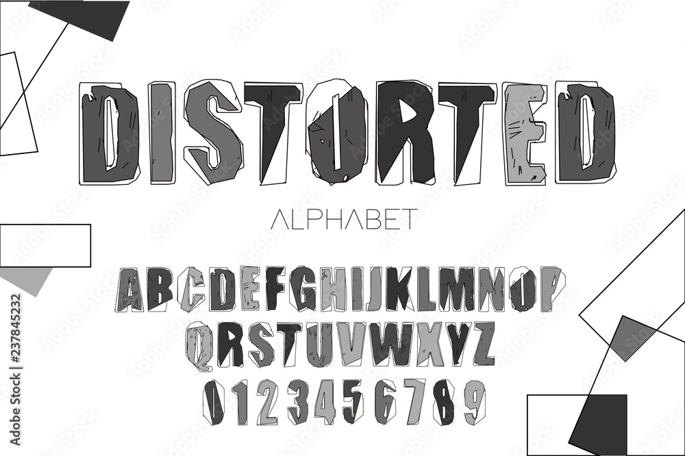 Distorted stylized font and alphabet. Stock Vector | Adobe Stock