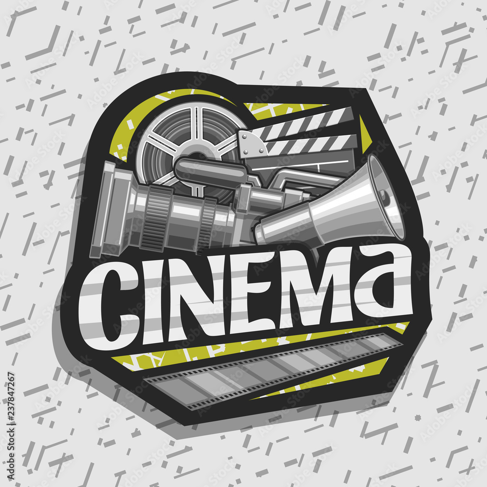 Vector logo for Cinema, black decorative tag with professional film ...