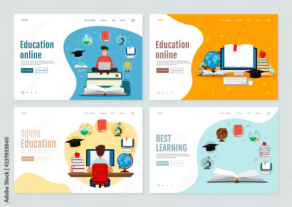 Set of landing page template for online education and e-learning ...
