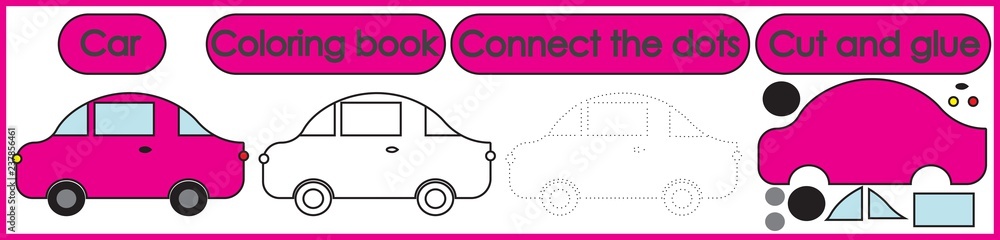 Games for children 3 in 1. Coloring book, connect the dots, cut and ...