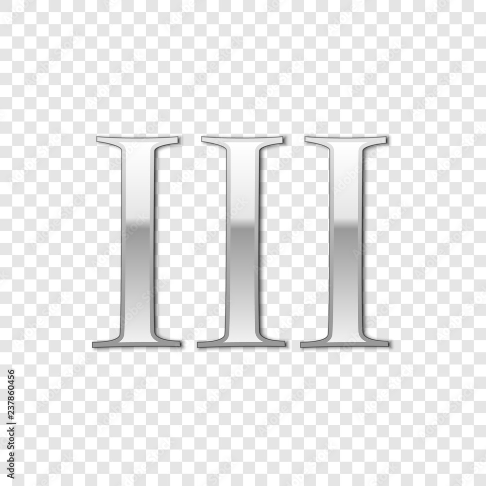 Vetor do Stock: Silver Roman numeral number 3, III, three in alphabet ...