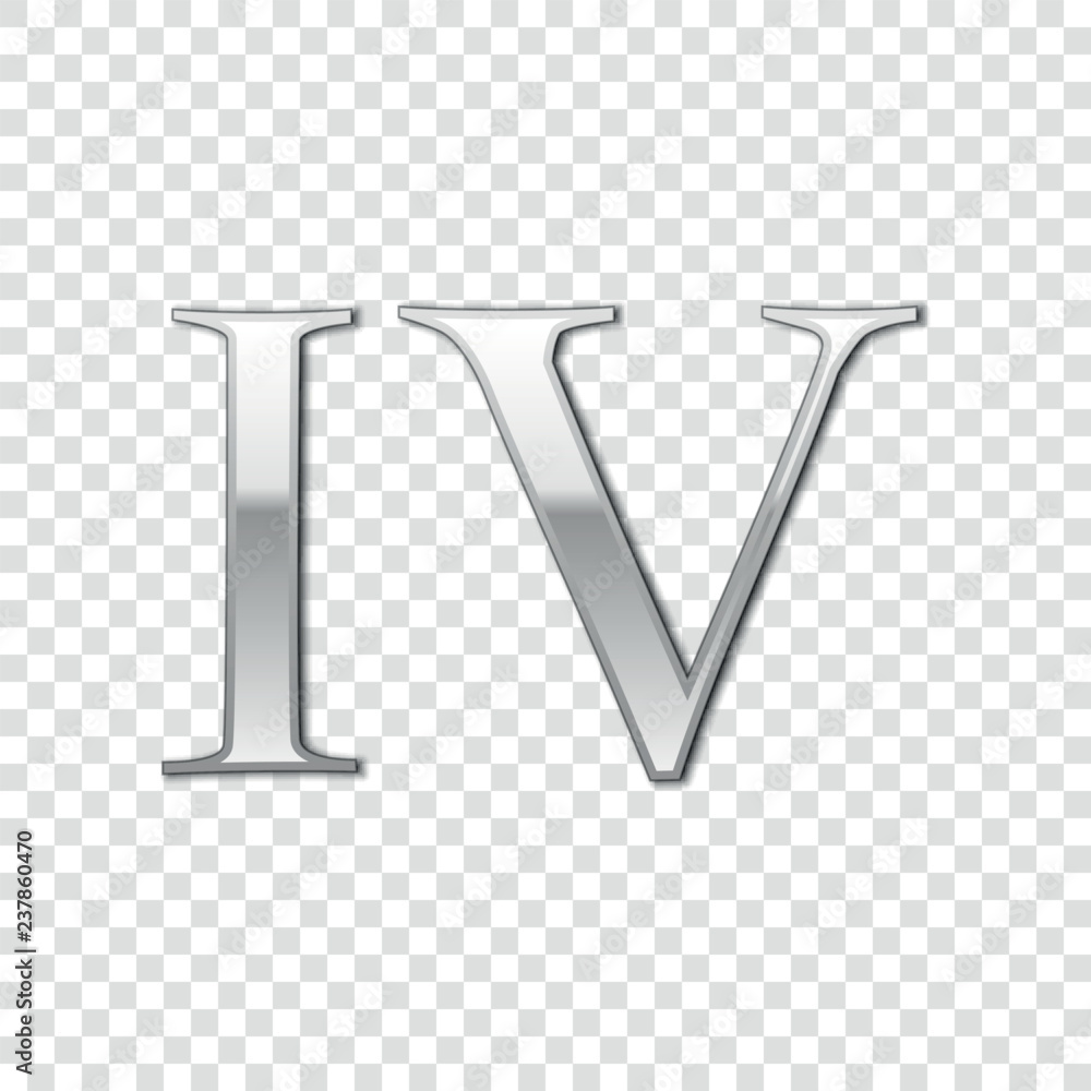 Silver Roman numeral number 4, IV, four in alphabet letter isolated on ...