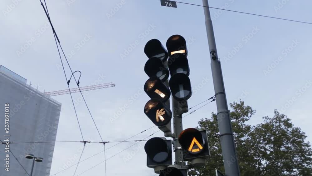Warning lights,close up at a level crossing in the Germany. First an ...
