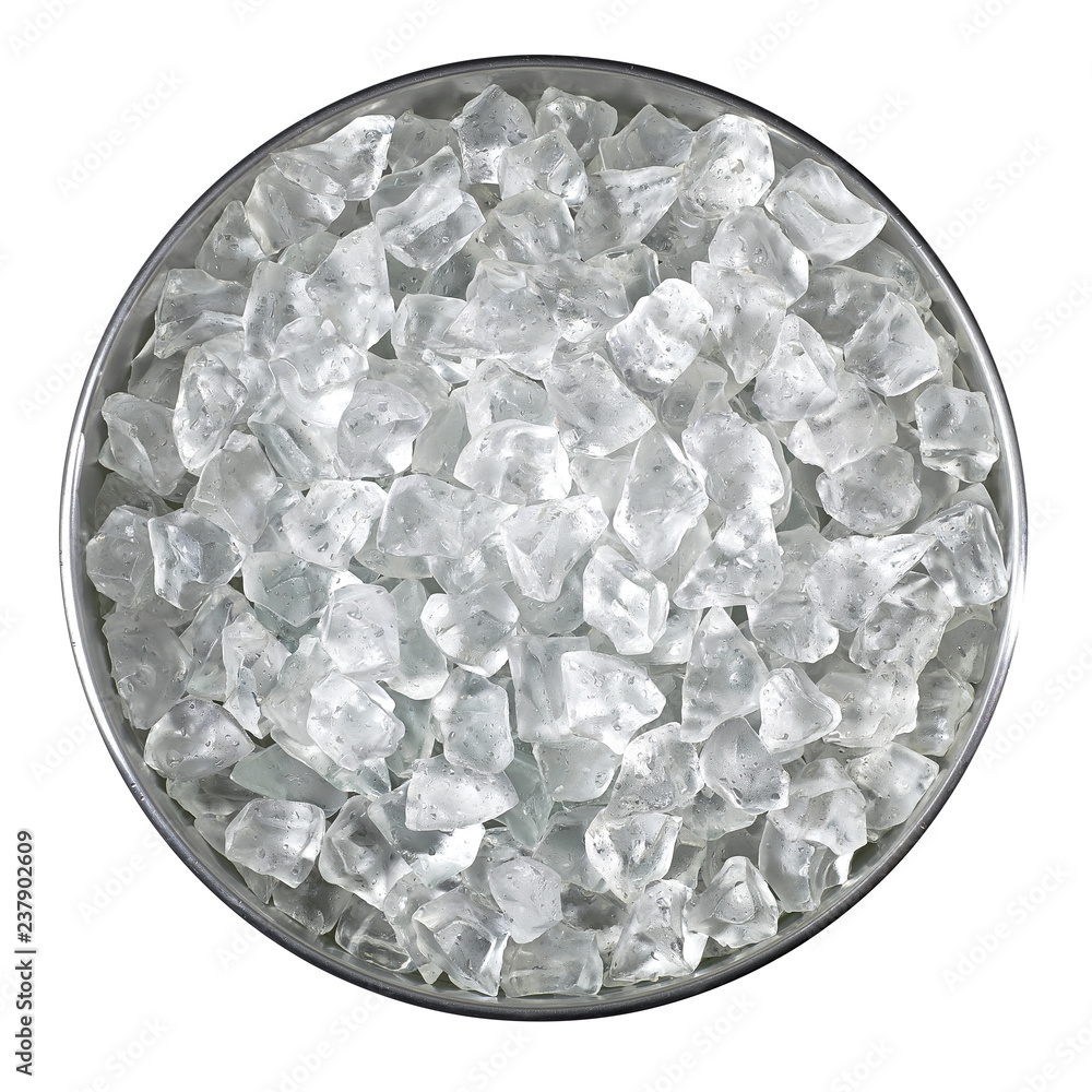 Ice bucket full with crushed ice from top view or from above including ...