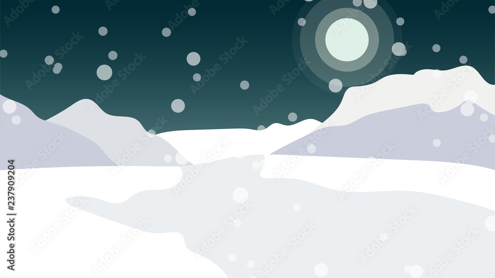 ПечатьSnow winter sky background with hills, mountains and moon. Vector ...