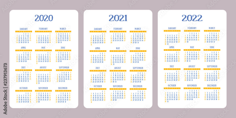 Calendar 2020, 2021, 2022 years. Vertical vector calender design ...