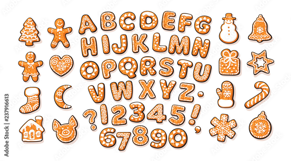 Christmas and New Year gingerbread alphabet and cute traditional ...