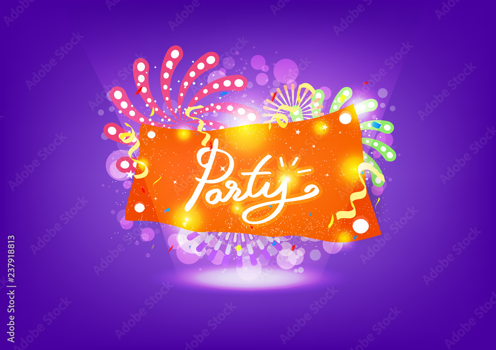 Party, celebration fireworks explosion, creative banner poster design ...