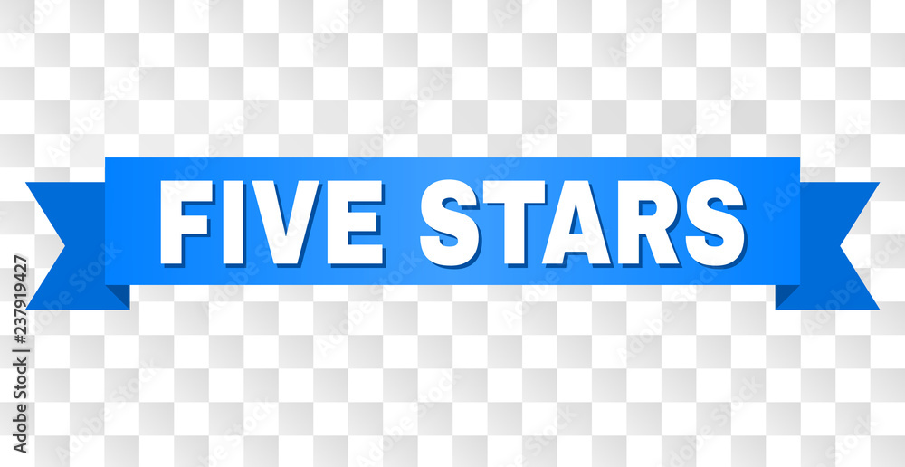 FIVE STARS text on a ribbon. Designed with white title and blue stripe ...