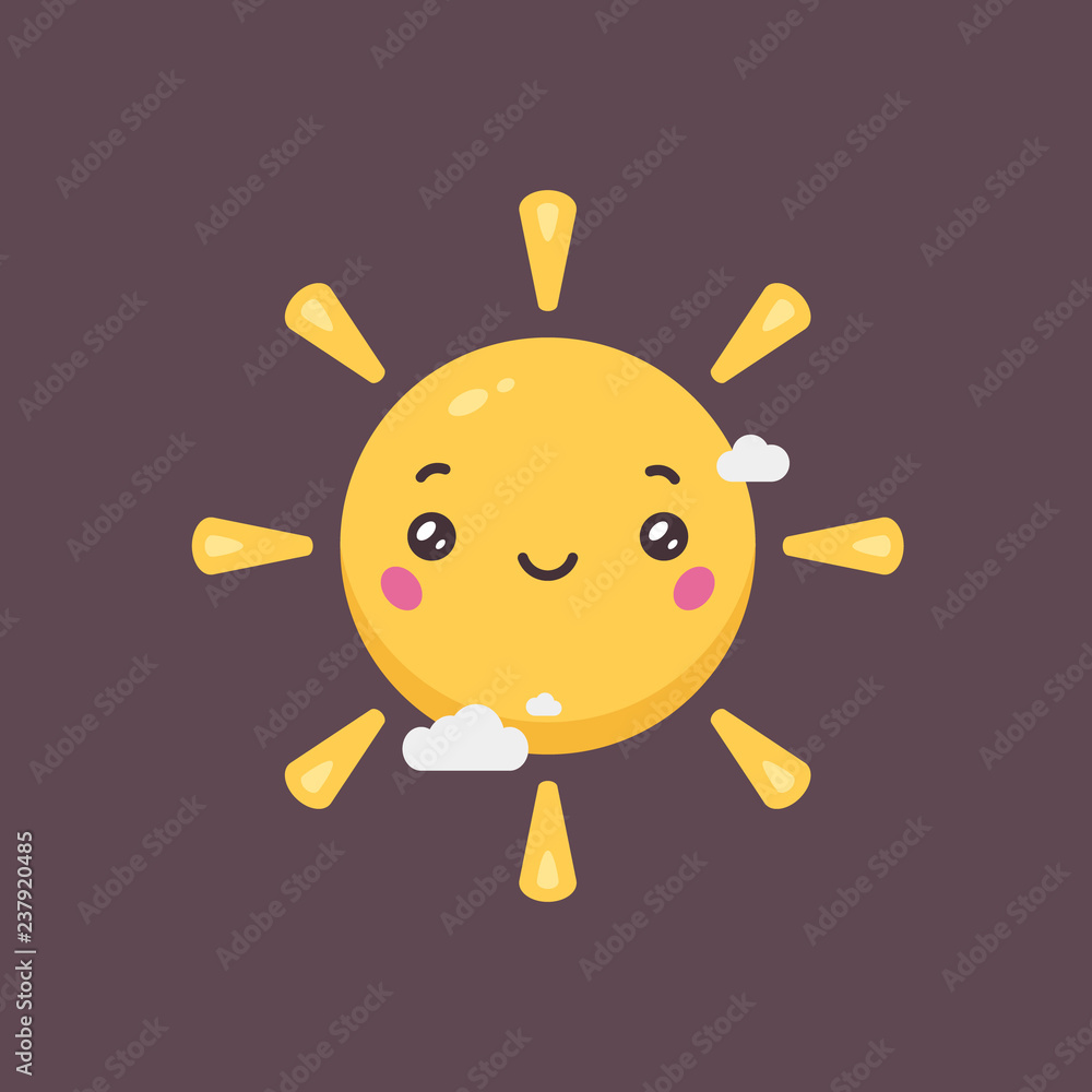 Cute kawaii sun vector cartoon illustration Stock Vector | Adobe Stock