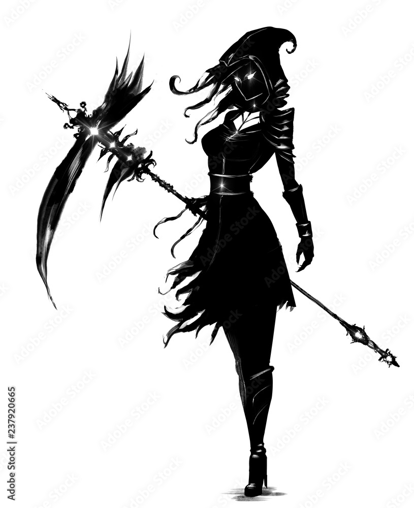 Female necromancer with a huge scythe Stock Illustration | Adobe Stock